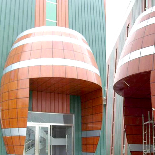 Building Facade Covered By Aluminum Cladding Panels With Custom Designs